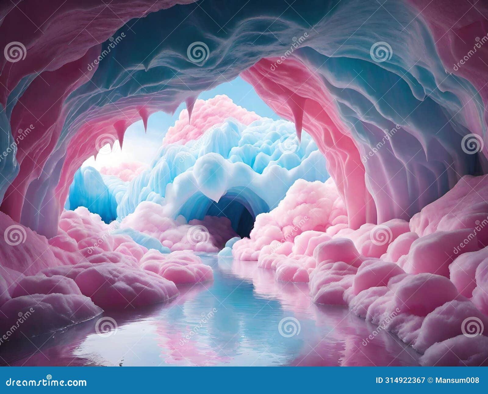 A Fantasy Landscape with Fluffy Candy Cave Stock Illustration ...