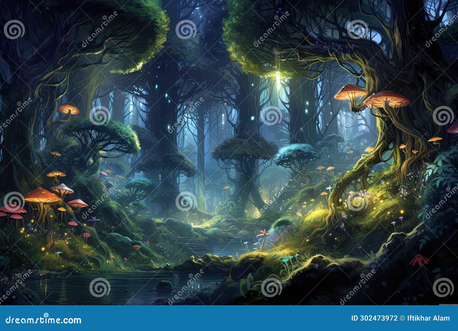 Fantasy Landscape with Fantasy Forest and Magic Lake - Illustration for ...