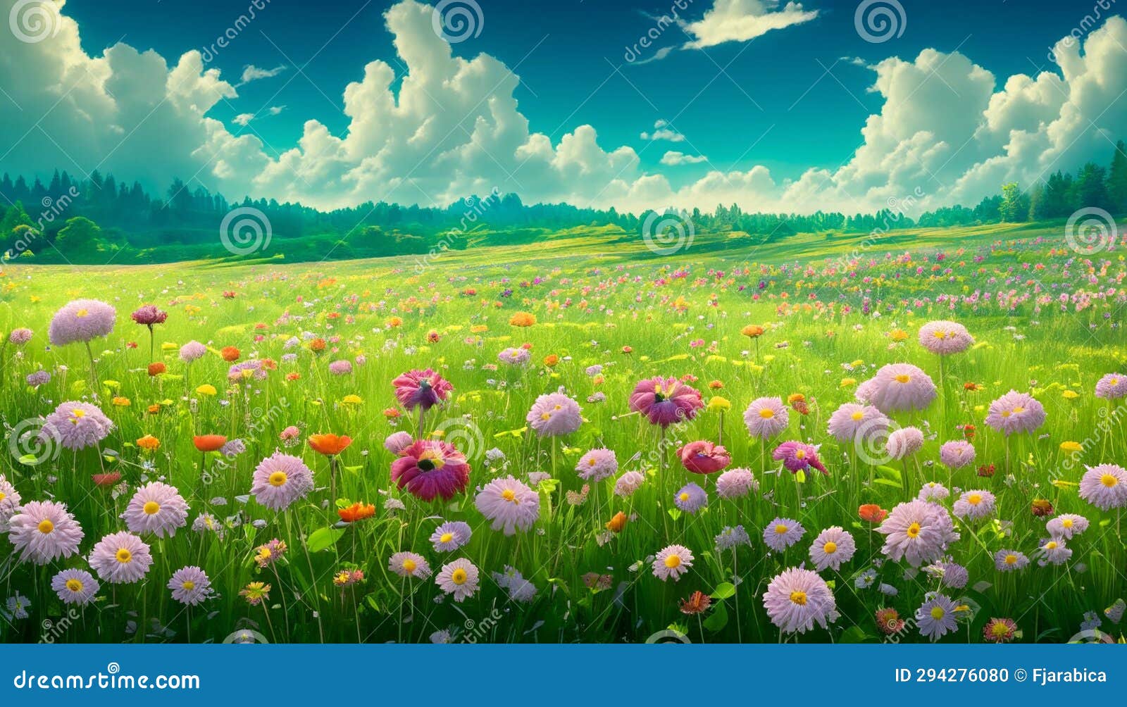 Fantasy Landscape with Forest and Meadow Stock Illustration ...