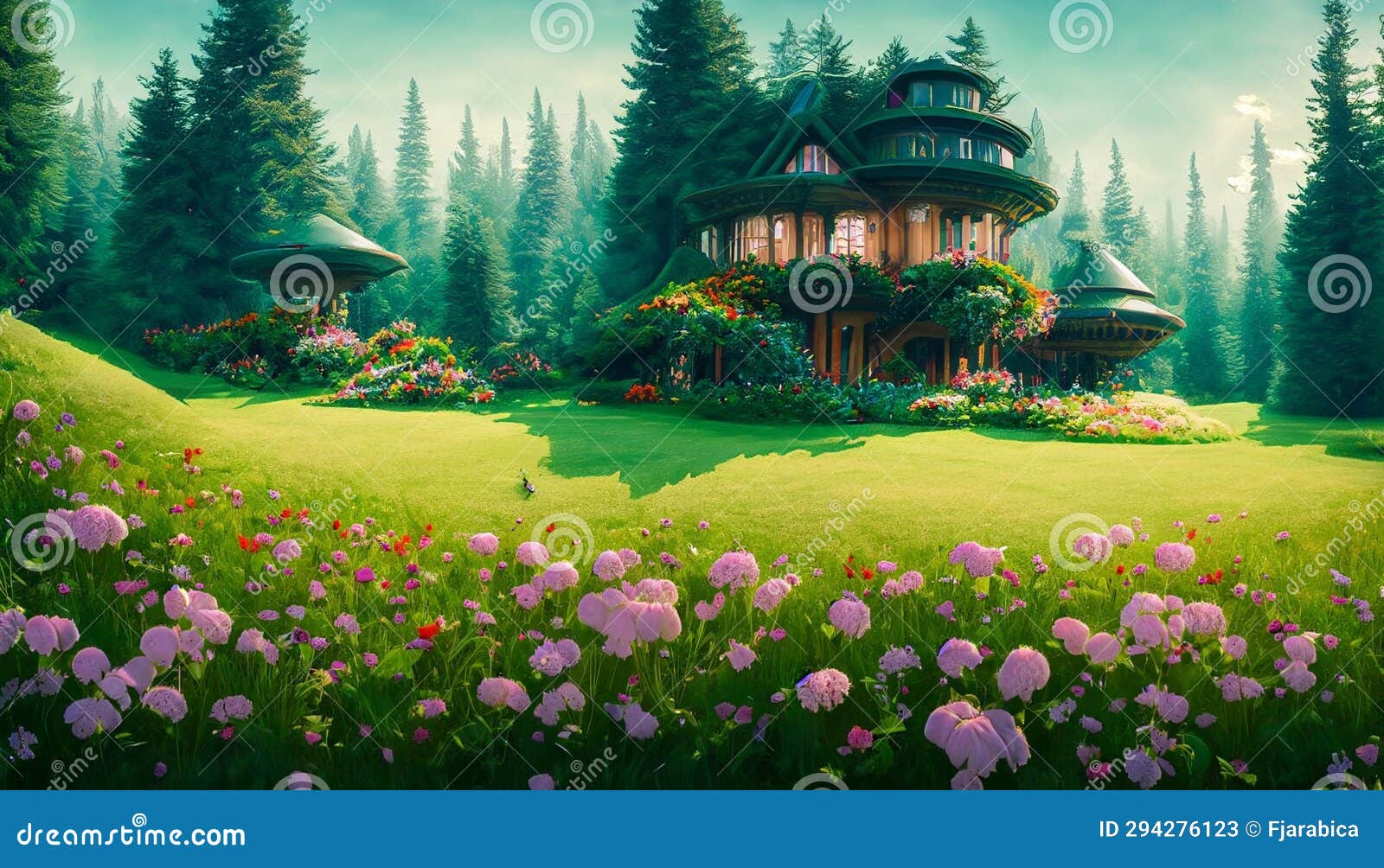 Fantasy Landscape with Forest and Meadow Stock Illustration ...
