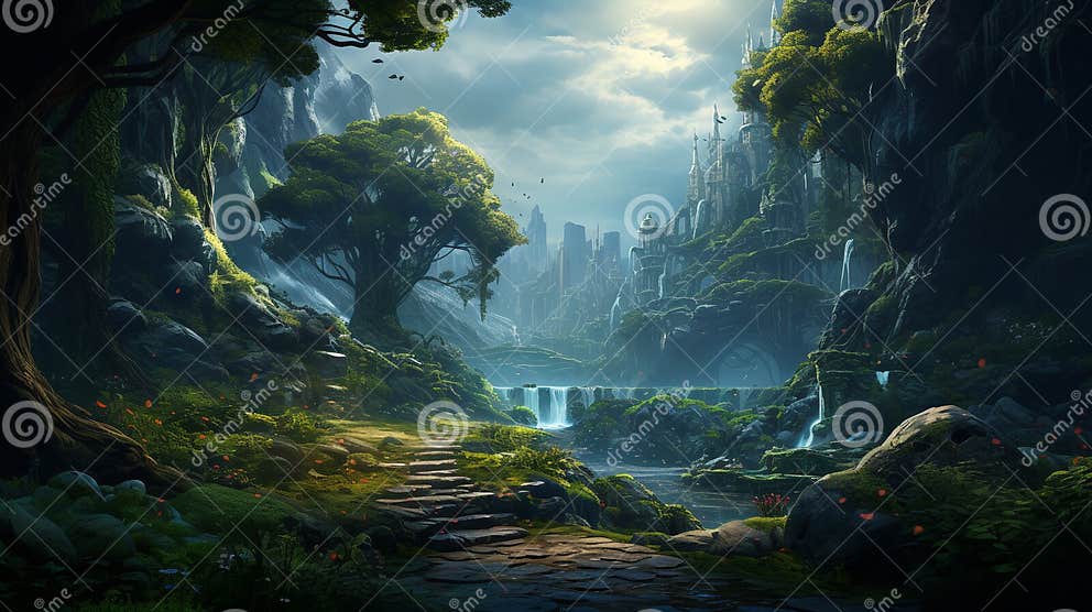 Fantasy Landscape Game Art.ai Generative Stock Photo - Image of ...