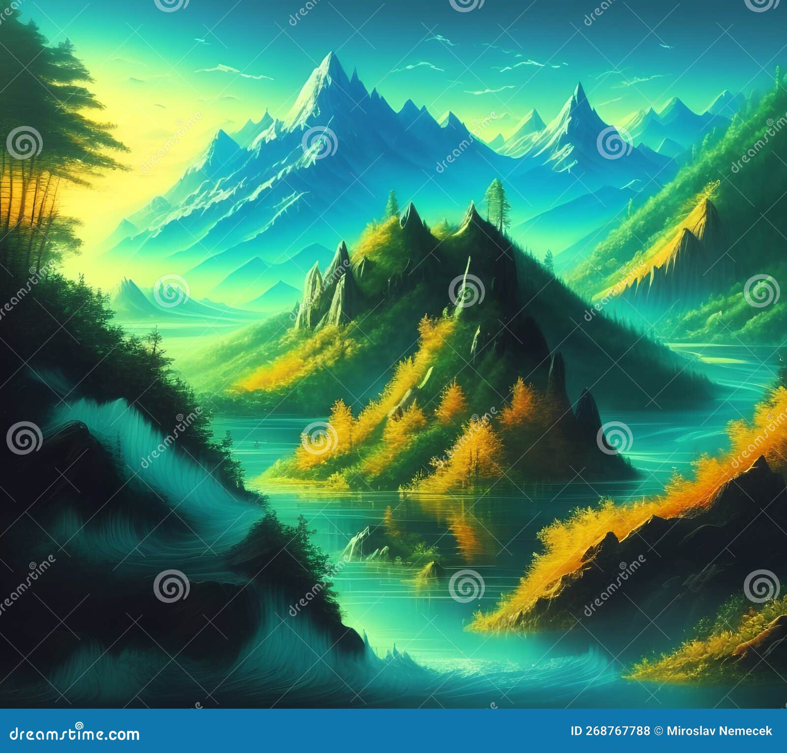 Fantasy Landscape, Generative AI Illustration Stock Illustration ...