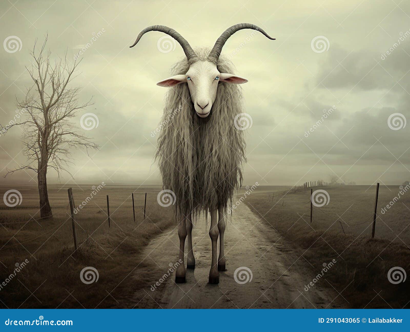 Fantasy Landscape with Goat on the Road. Digital Illustration Stock ...
