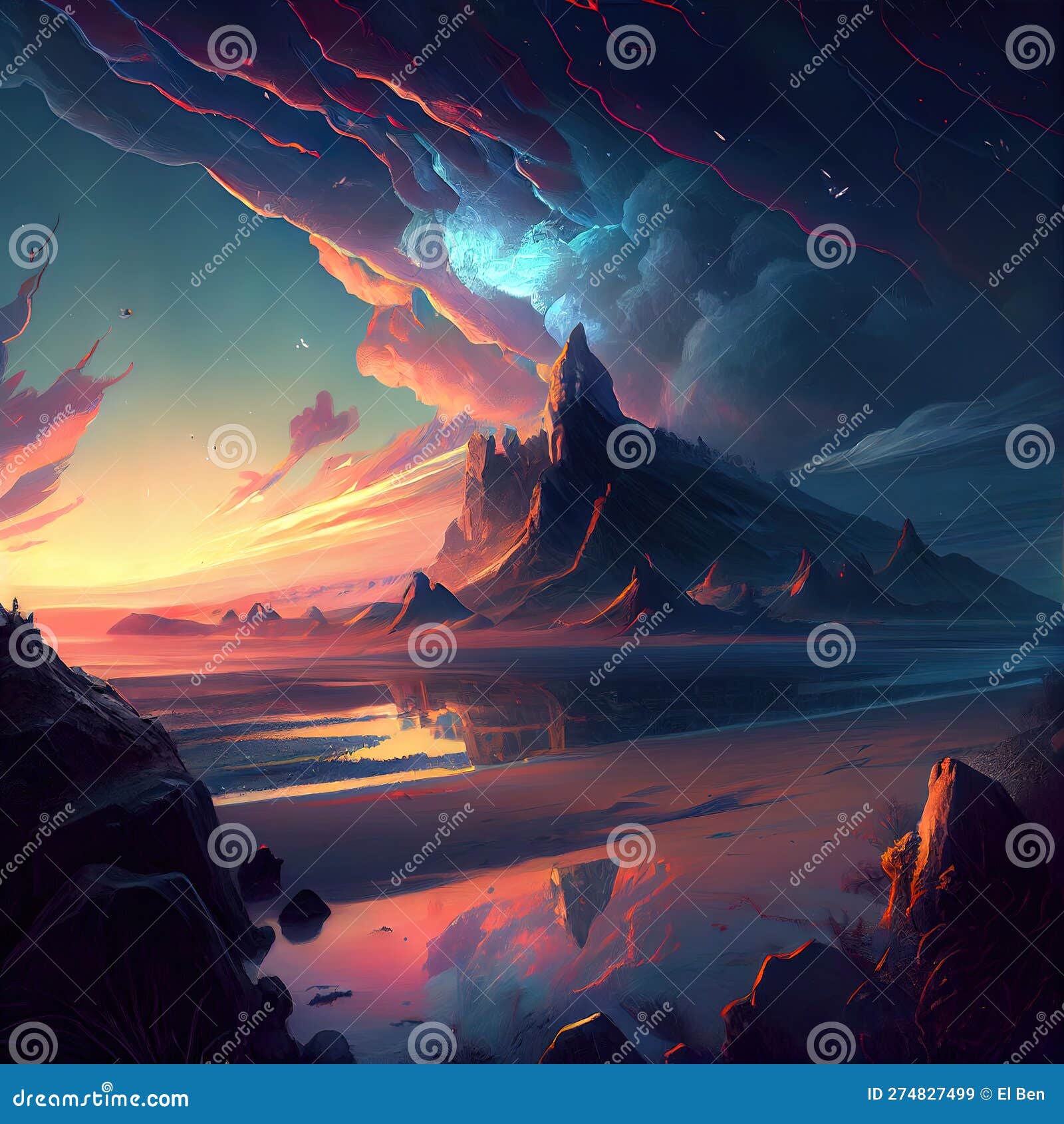 Fantasy Landscape - Ai Generated Stock Illustration - Illustration of ...