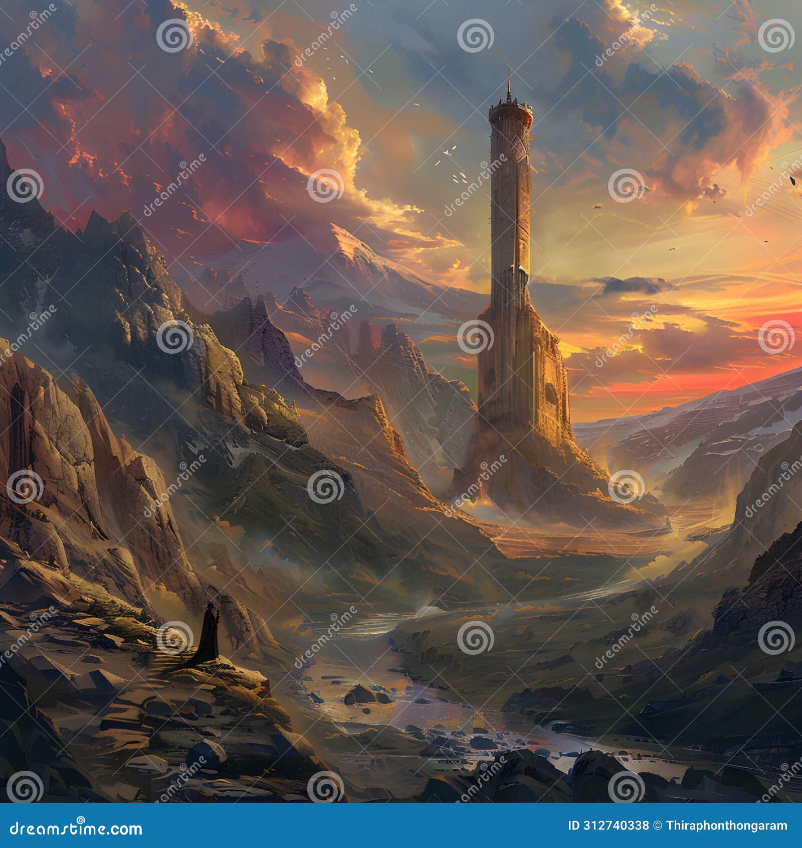 Mage tower in Fantasy land stock illustration. Illustration of land ...
