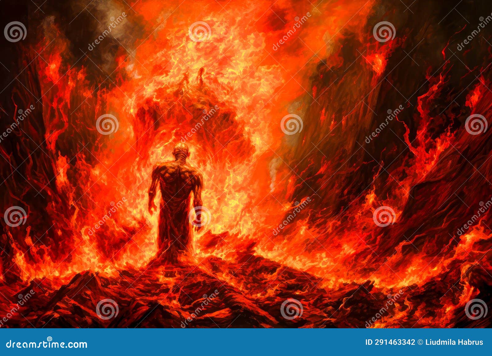 Fantasy Landscape with a Man in the Fire. Stock Illustration ...