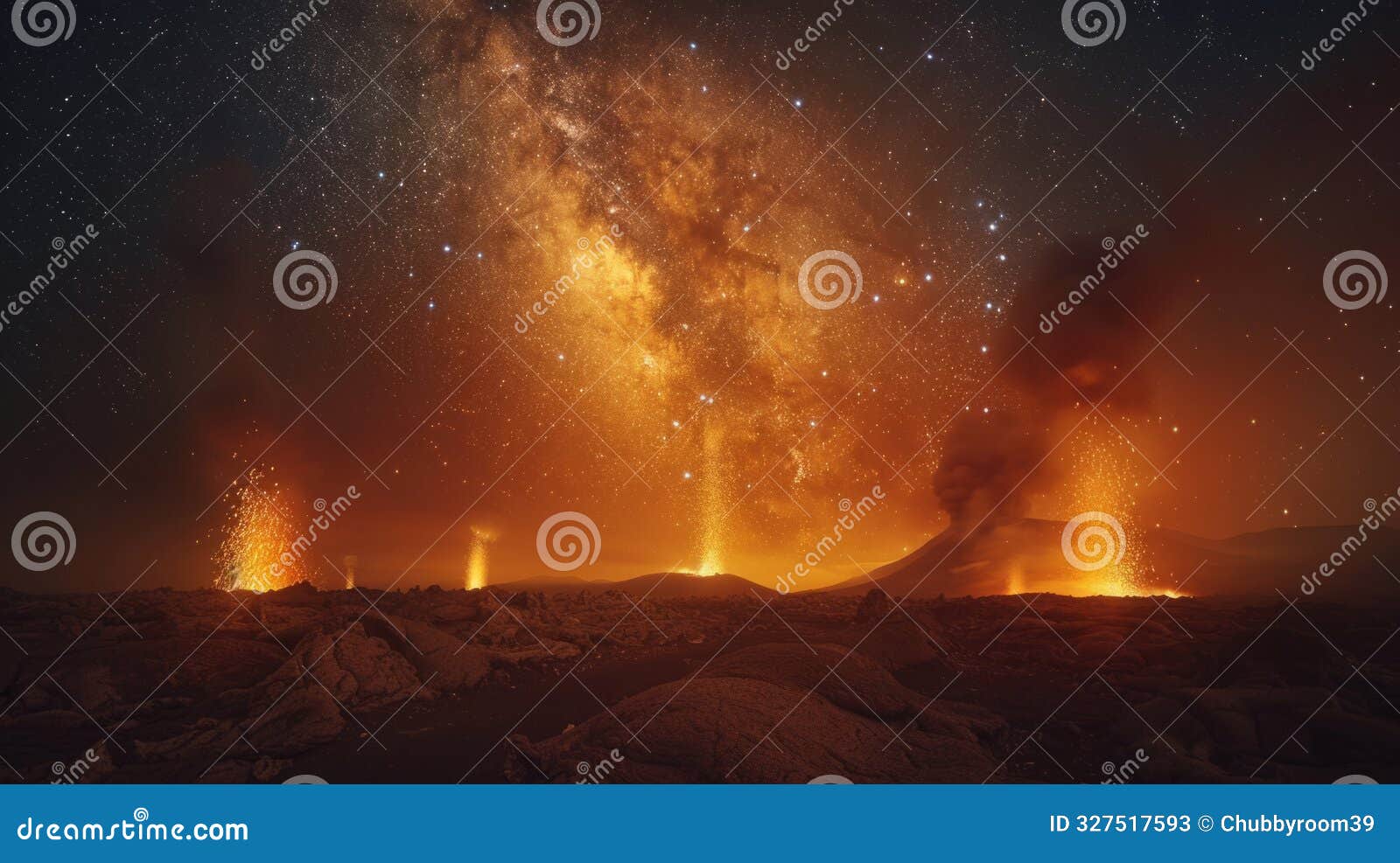 Fantasy Landscape, Mystical Fire Sprites Dance Across a Volcanic ...