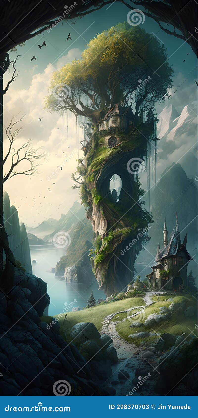 Fantasy Landscape with Old Castle in the Middle of the Forest. Stock ...