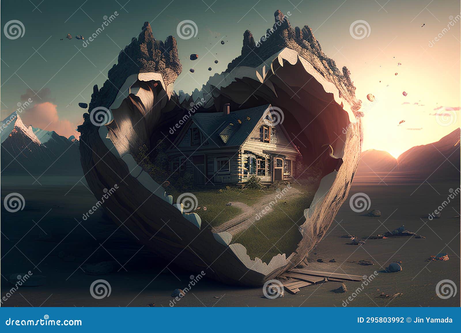 Fantasy Landscape with Old House in the Desert. 3d Render Stock ...