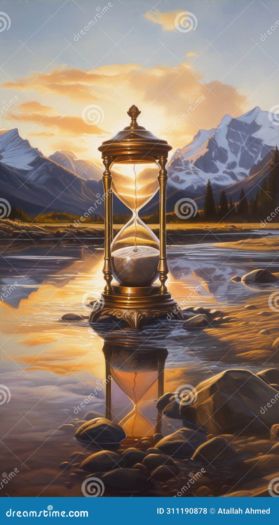 Fantasy Landscape Painting of an Hourglass Timer in a River at Sunset ...