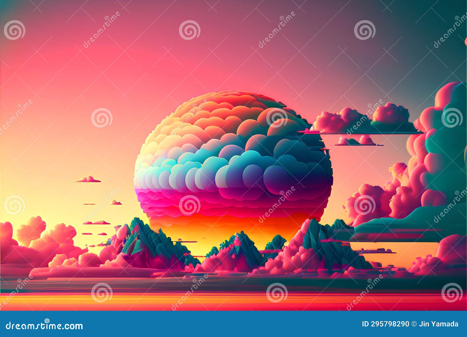 Fantasy Landscape with Planet, Clouds and Sunset. Vector Illustration ...