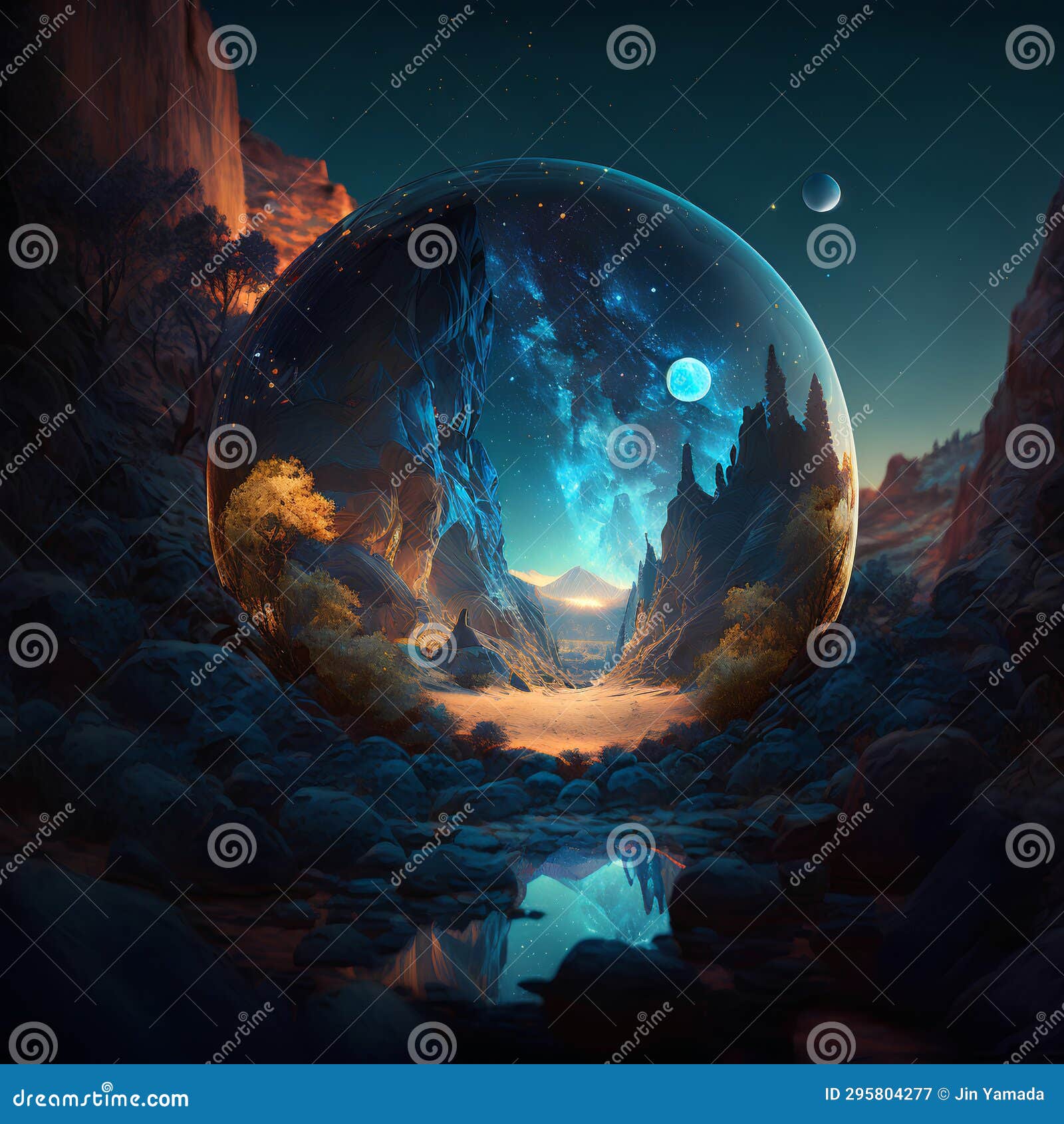 Fantasy Landscape with a Planet in the Form of a Sphere. Stock ...