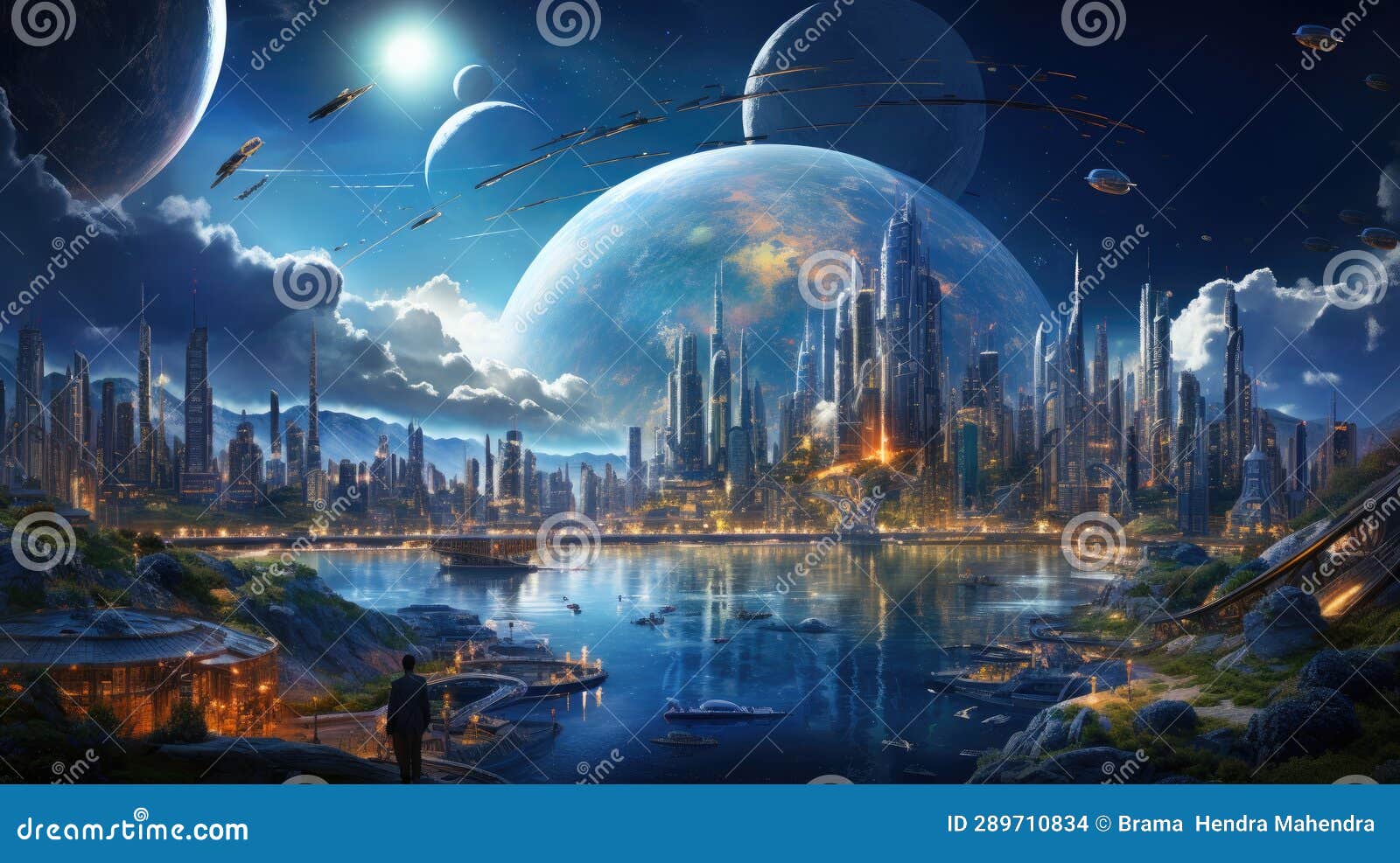 Fantasy Landscape with Planet and Other Planets. Elements of this Image ...