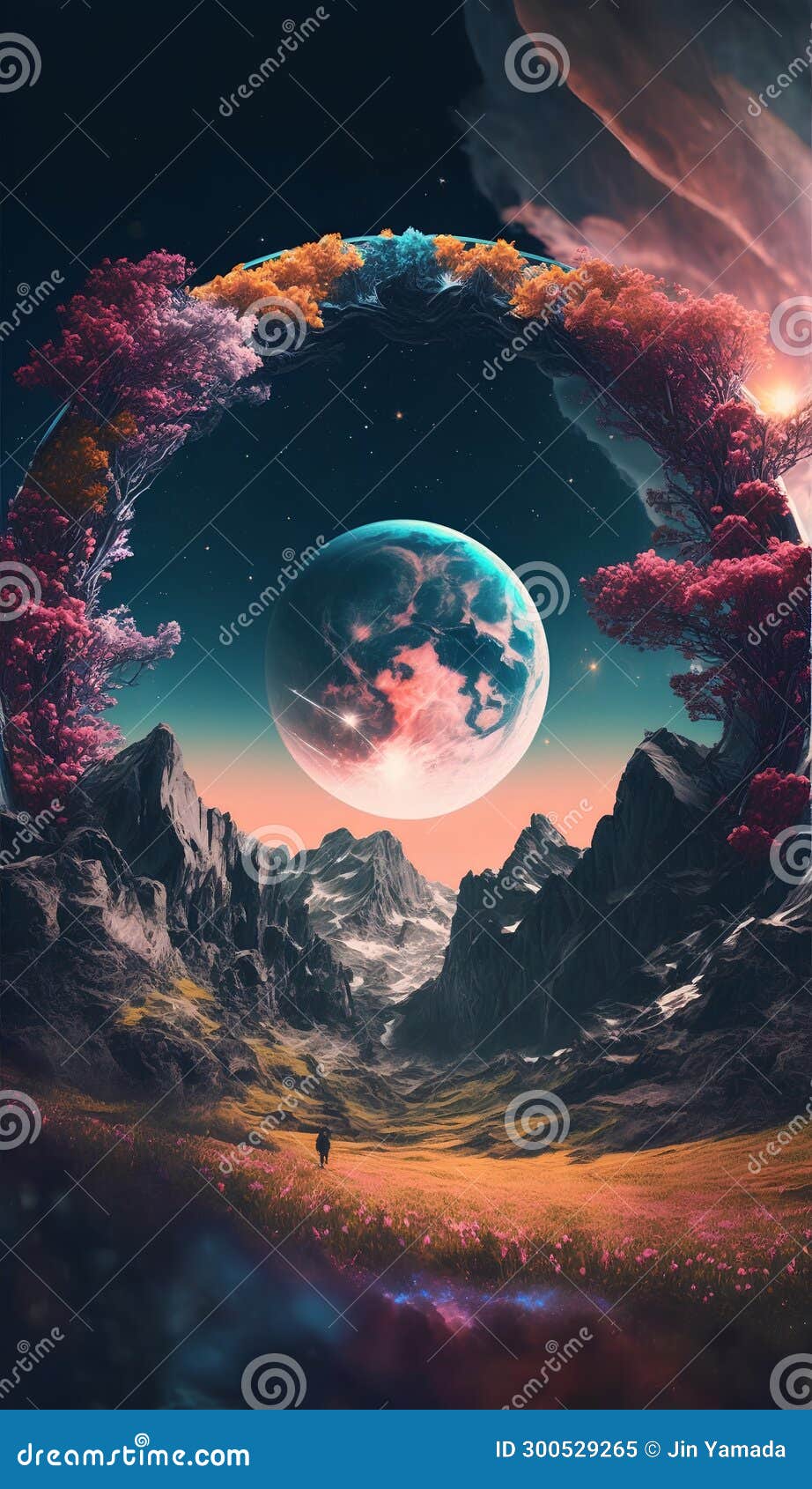 Fantasy Landscape with Fantasy Planet and Tree. 3d Illustration Stock ...