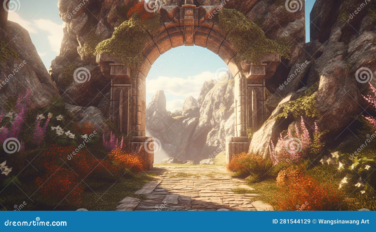 Fantasy Landscape with a Portal Archway Generative AI Stock ...