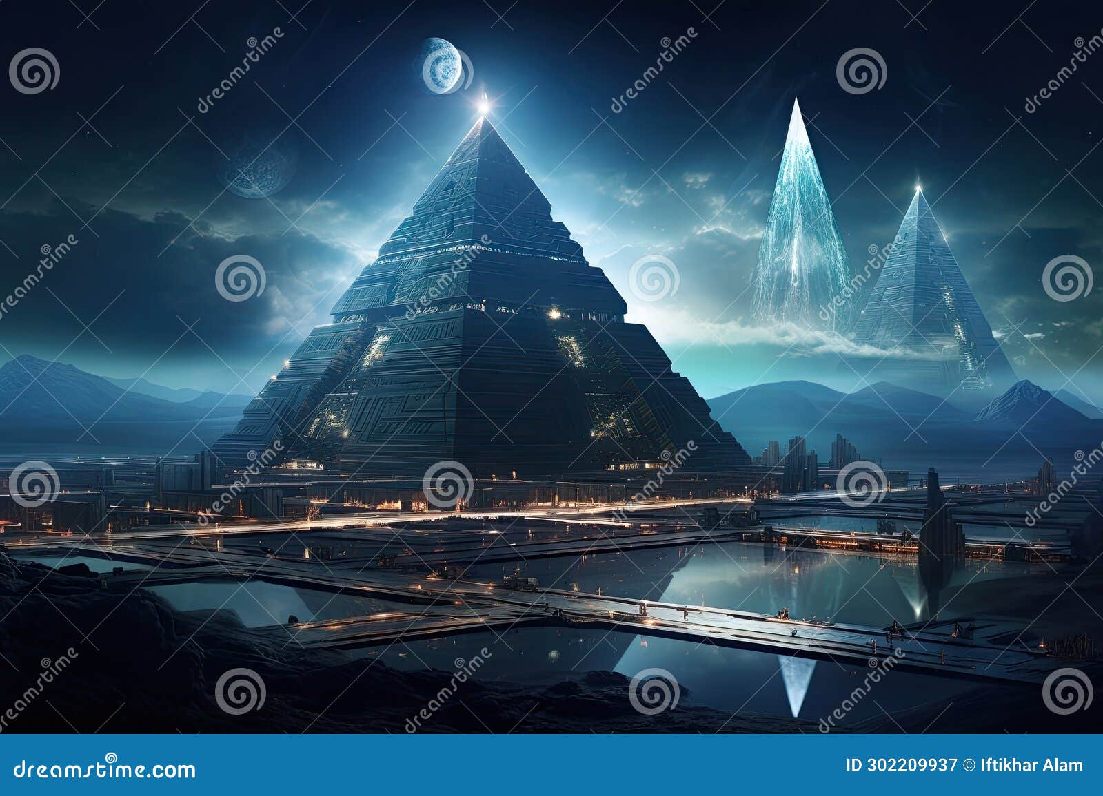 Fantasy Landscape with Pyramids and Ancient Ruins. 3D Rendering, AI ...
