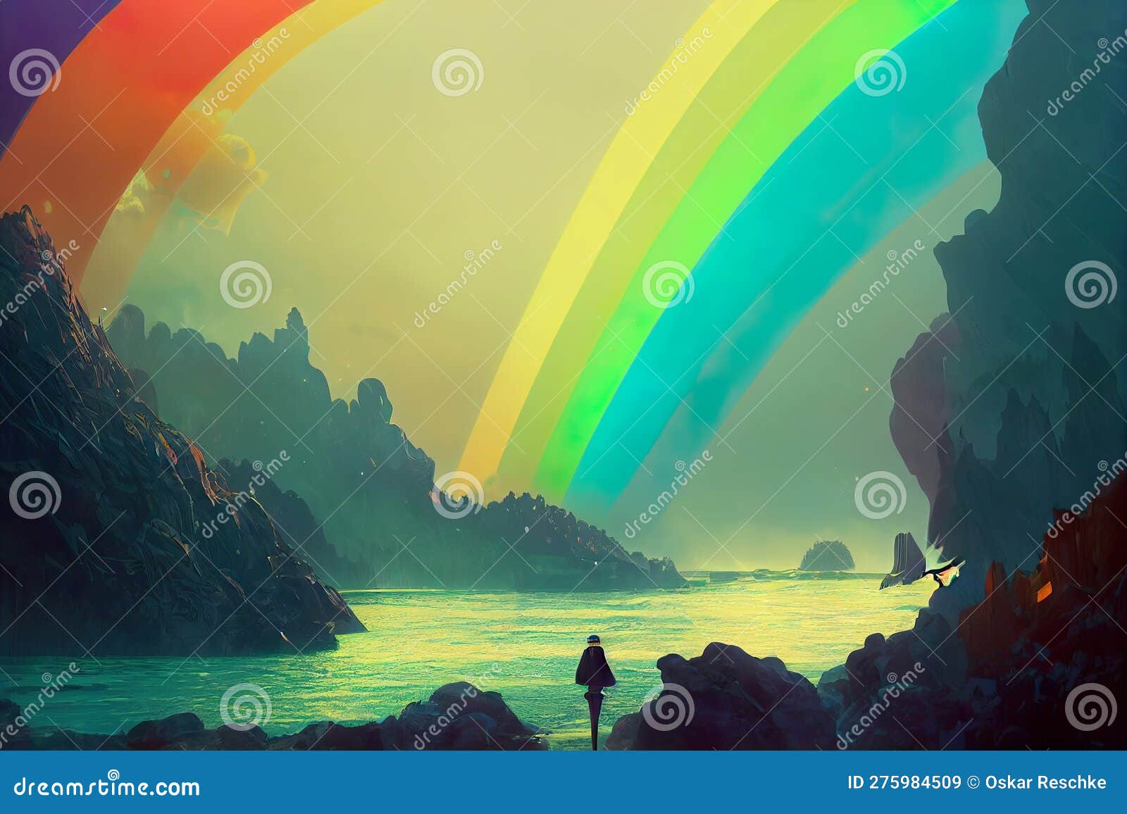 Fantasy landscape stock illustration. Illustration of rainbow - 275984509