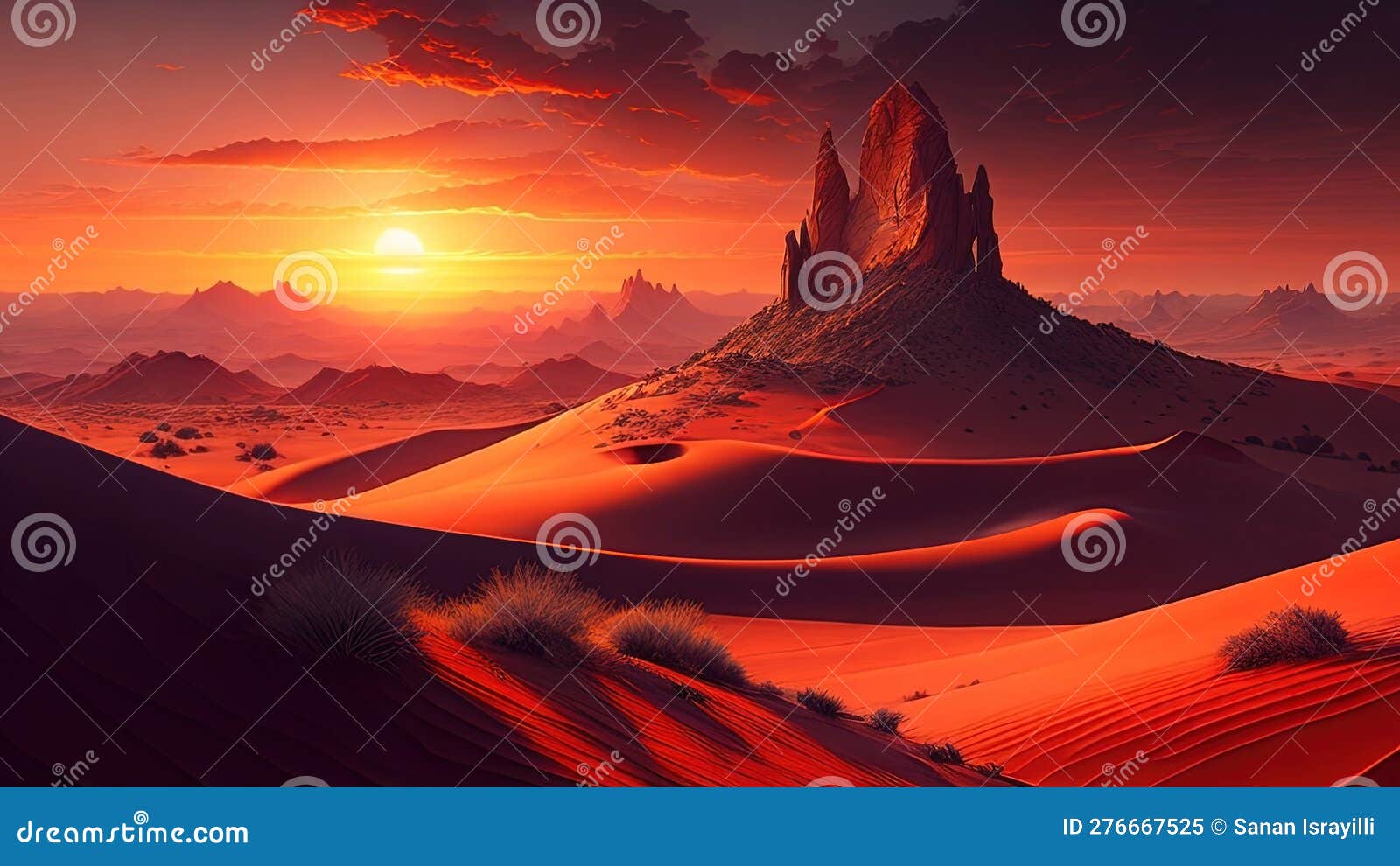 Fantasy Landscape with Red Sand Dunes. Ai Generated Stock Illustration ...