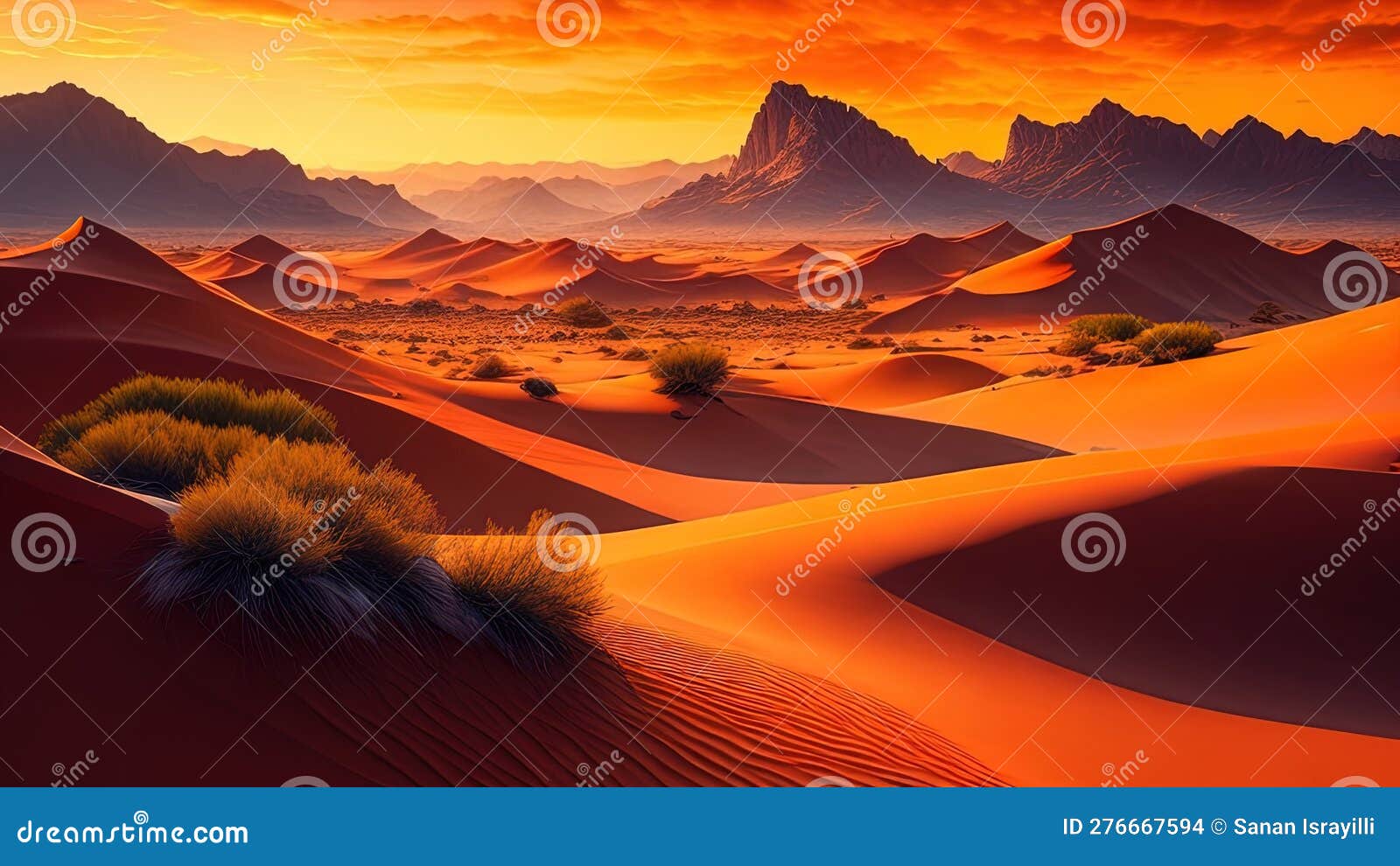 Fantasy Landscape with Red Sand Dunes. Ai Generated Stock Illustration ...