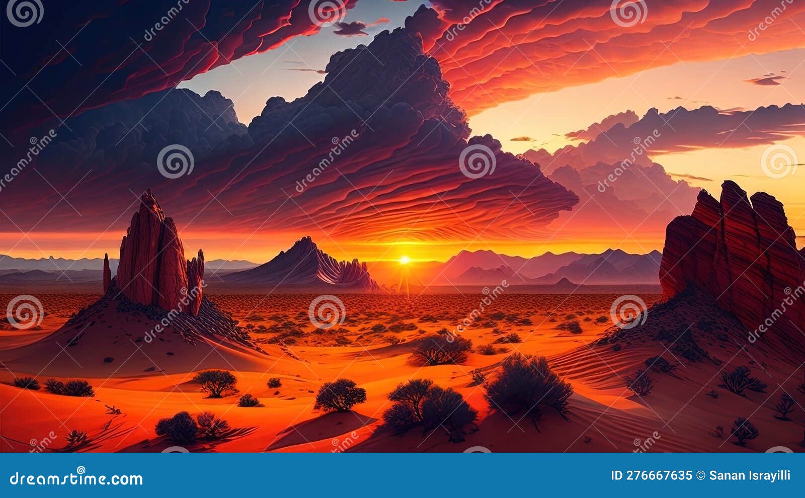 Fantasy Landscape with Red Sand Dunes. Ai Generated Stock Illustration ...