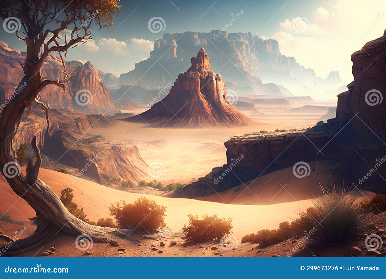 Fantasy Landscape with Red Sandstone Mountains in the Desert. 3d ...
