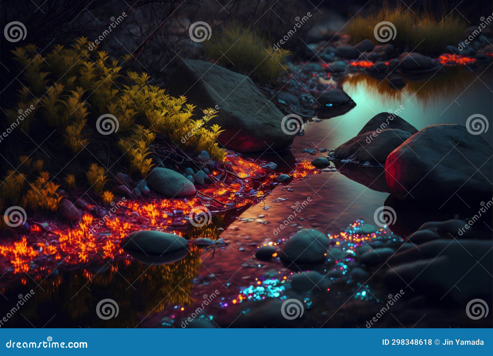 Fantasy Landscape with River and Stones. 3d Render Illustration Stock ...