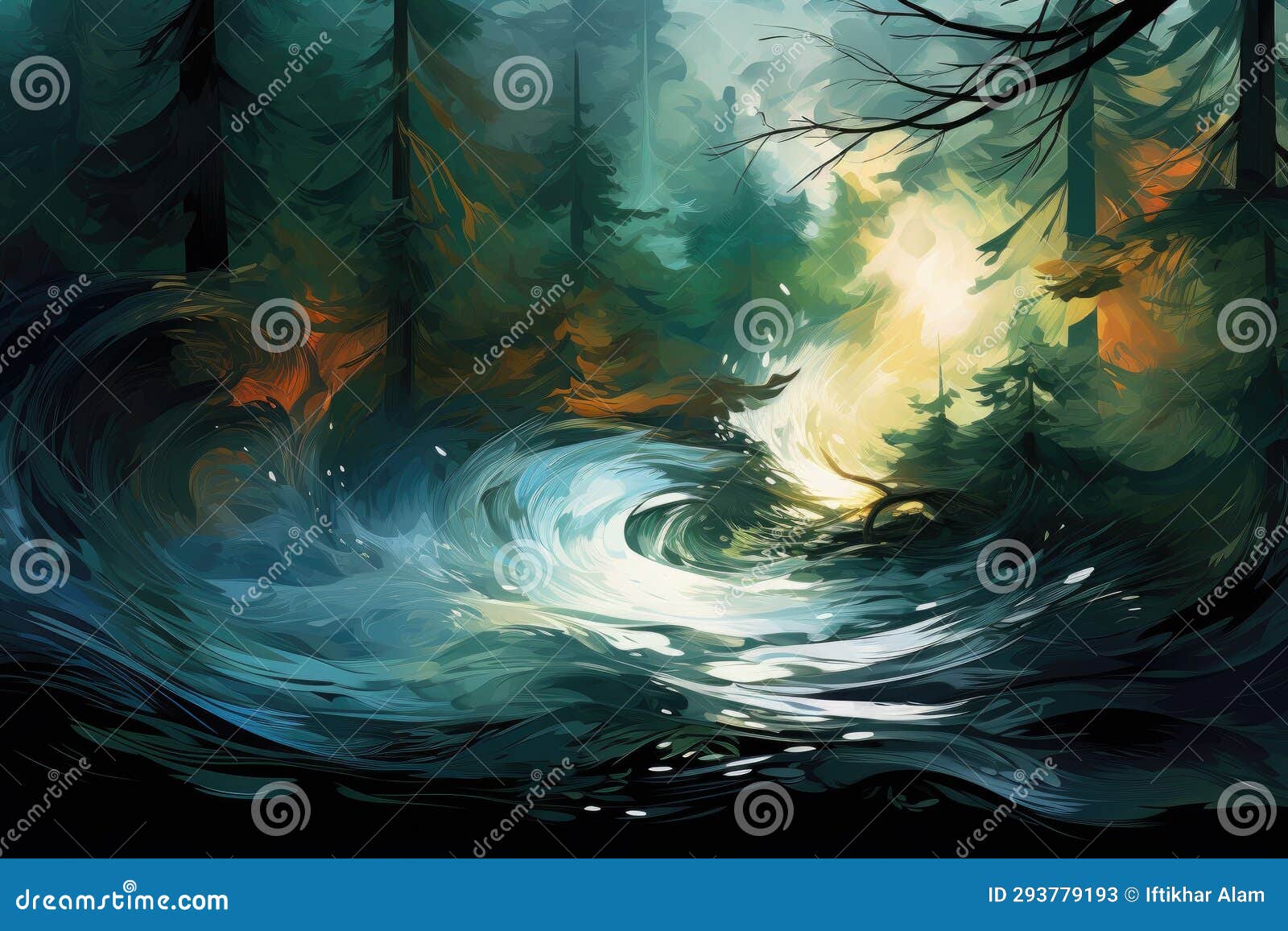 Fantasy Landscape with River and Trees in the Forest. Vector ...