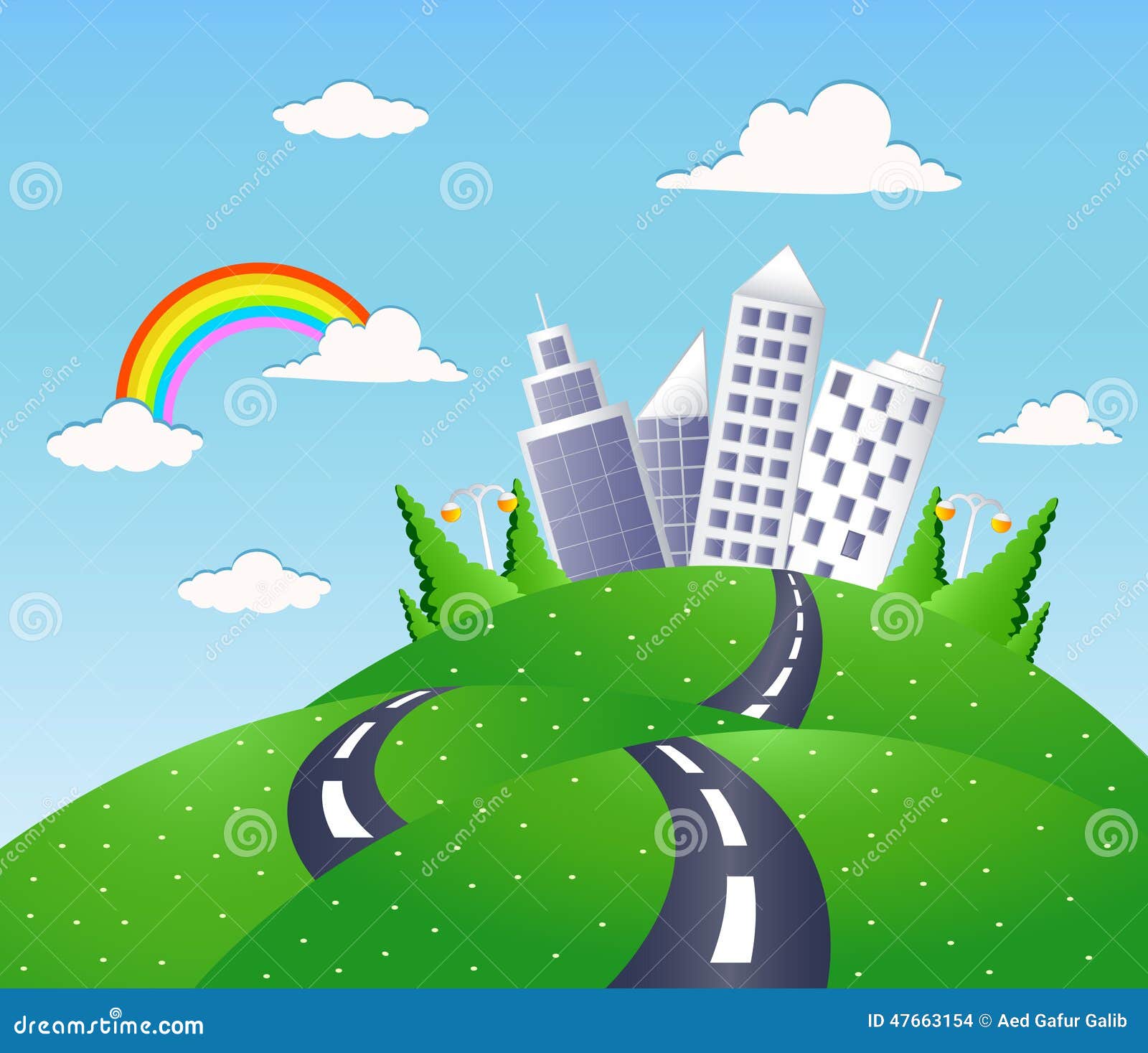 Fantasy Landscape with Road Stock Vector - Illustration of design ...