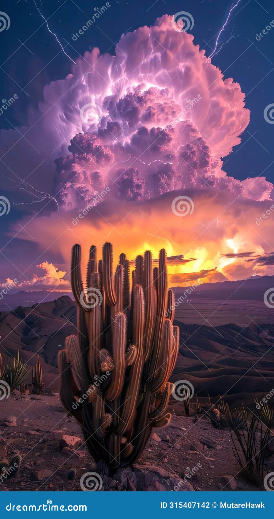 Fantasy Landscape with Saguaro Cactus and Thunderstorm Stock ...
