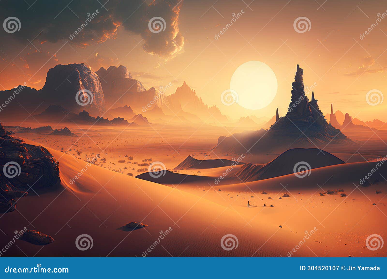 Fantasy Landscape with Sand Dunes. 3d Render Illustration Stock ...