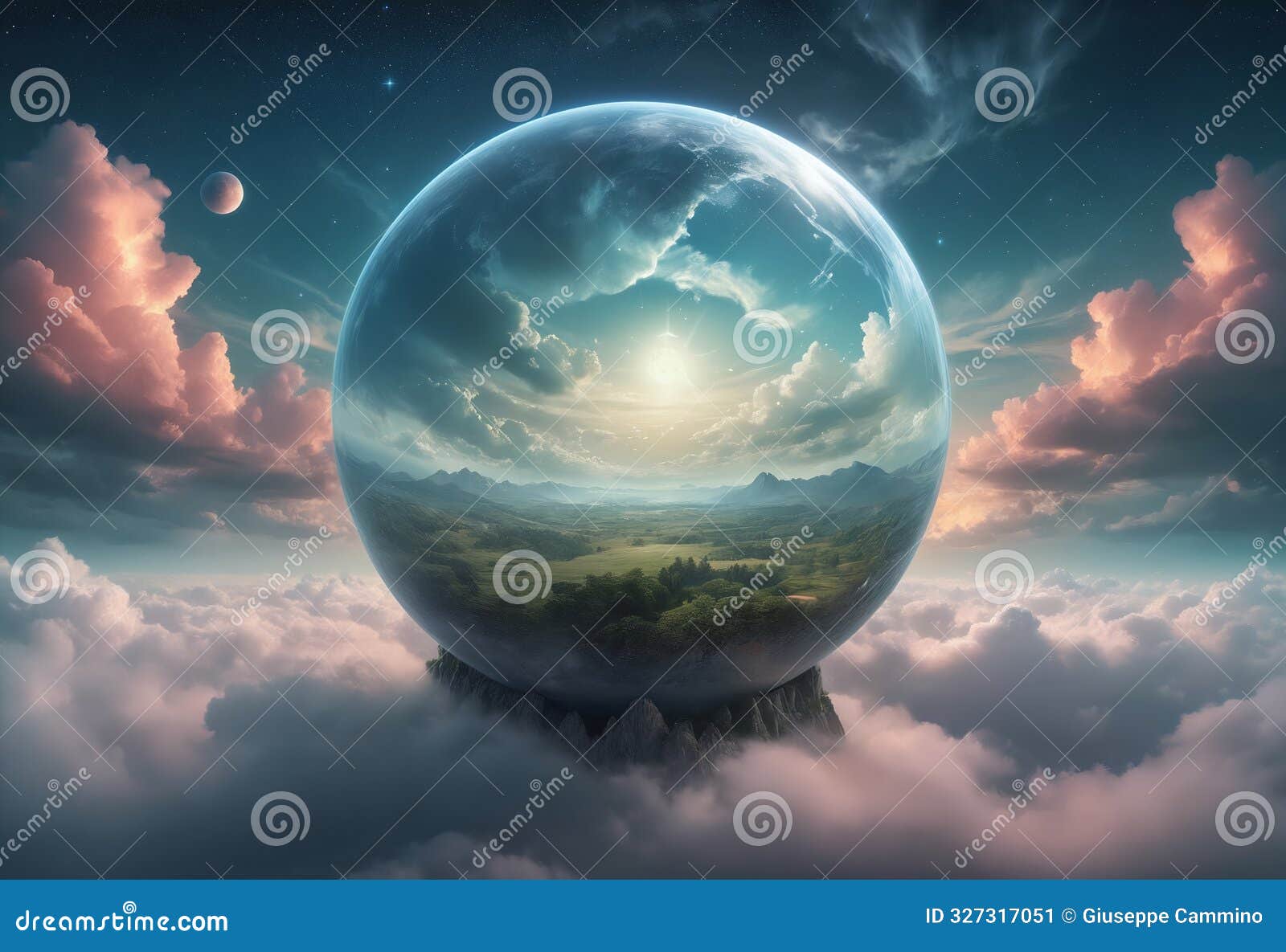 Fantasy Landscape with a Sky Sphere Stock Illustration - Illustration ...
