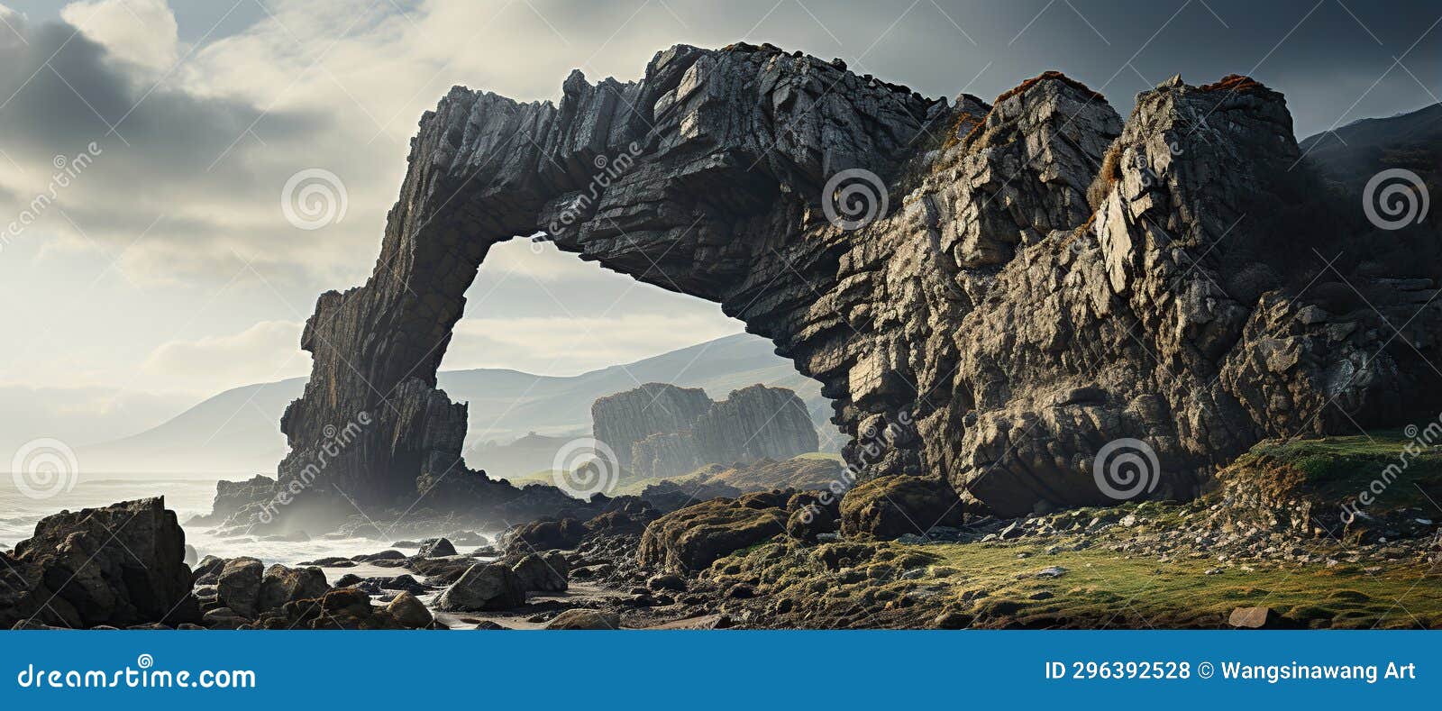 Fantasy Landscape. Stone Arch on the Sea Coast Stock Illustration ...