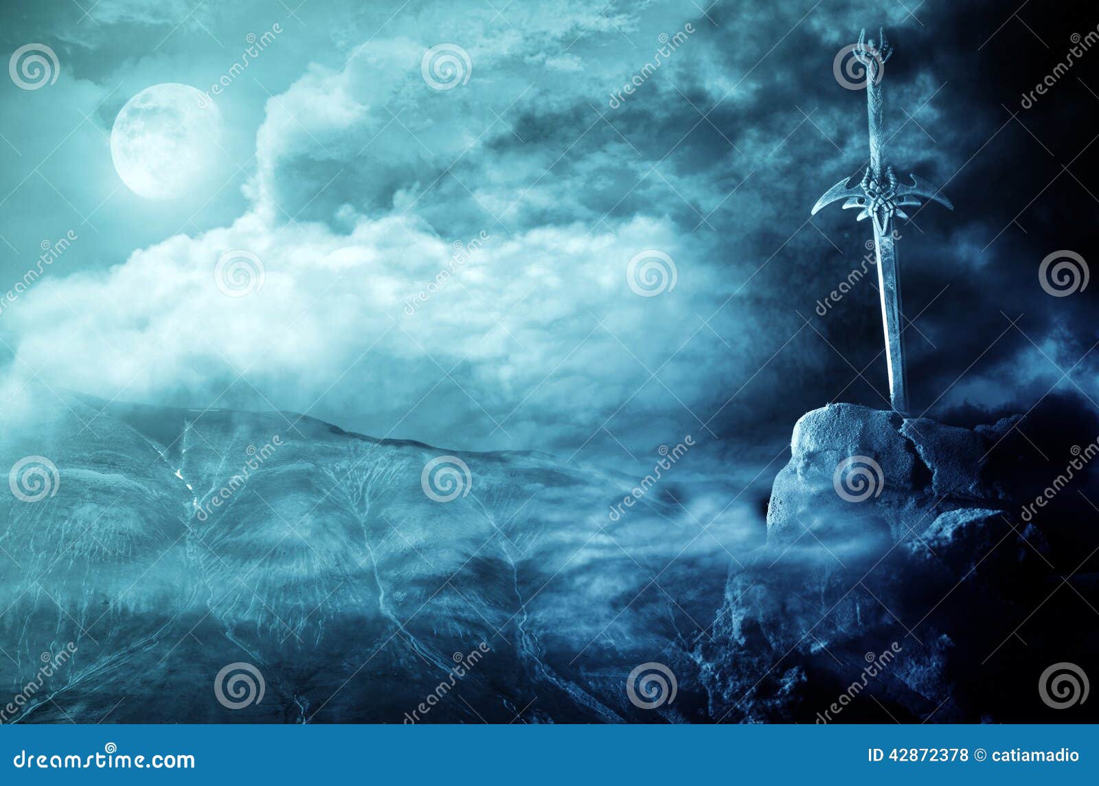 Fantasy Landscape and Sword Stock Photo - Image of dagger, rock: 42872378
