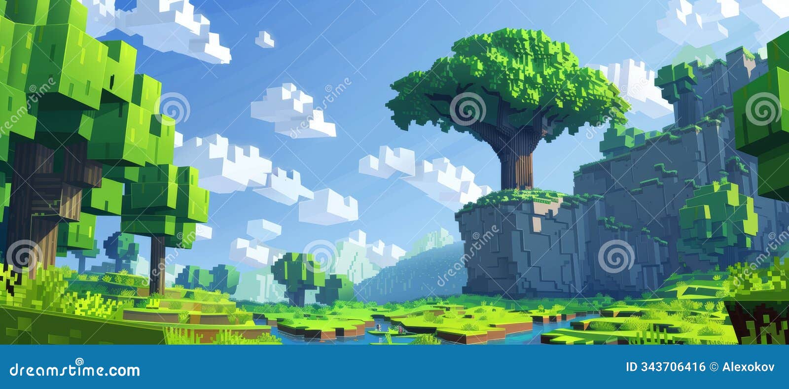 Fantasy Landscape with Tree and Cubic Clouds for Gaming Generative AI ...