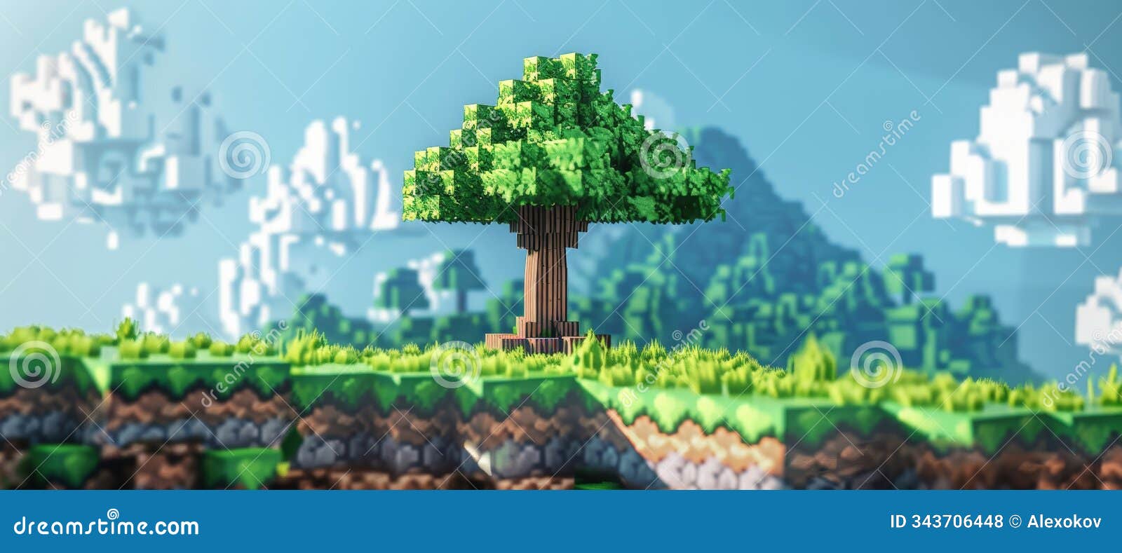 Fantasy Landscape with Tree and Cubic Clouds for Gaming Generative AI ...