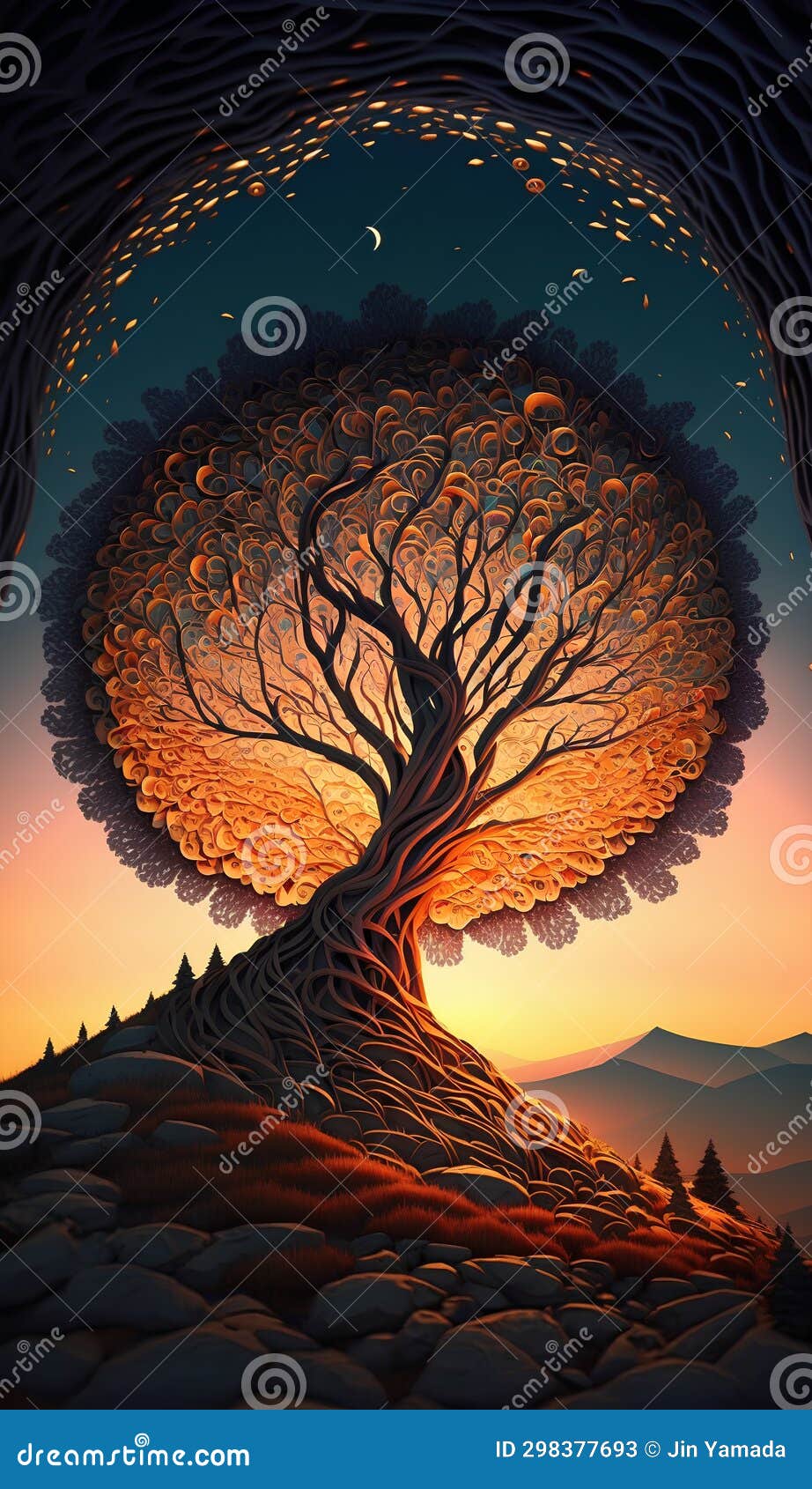 Fantasy Landscape with a Tree in the Form of a Heart. Stock ...