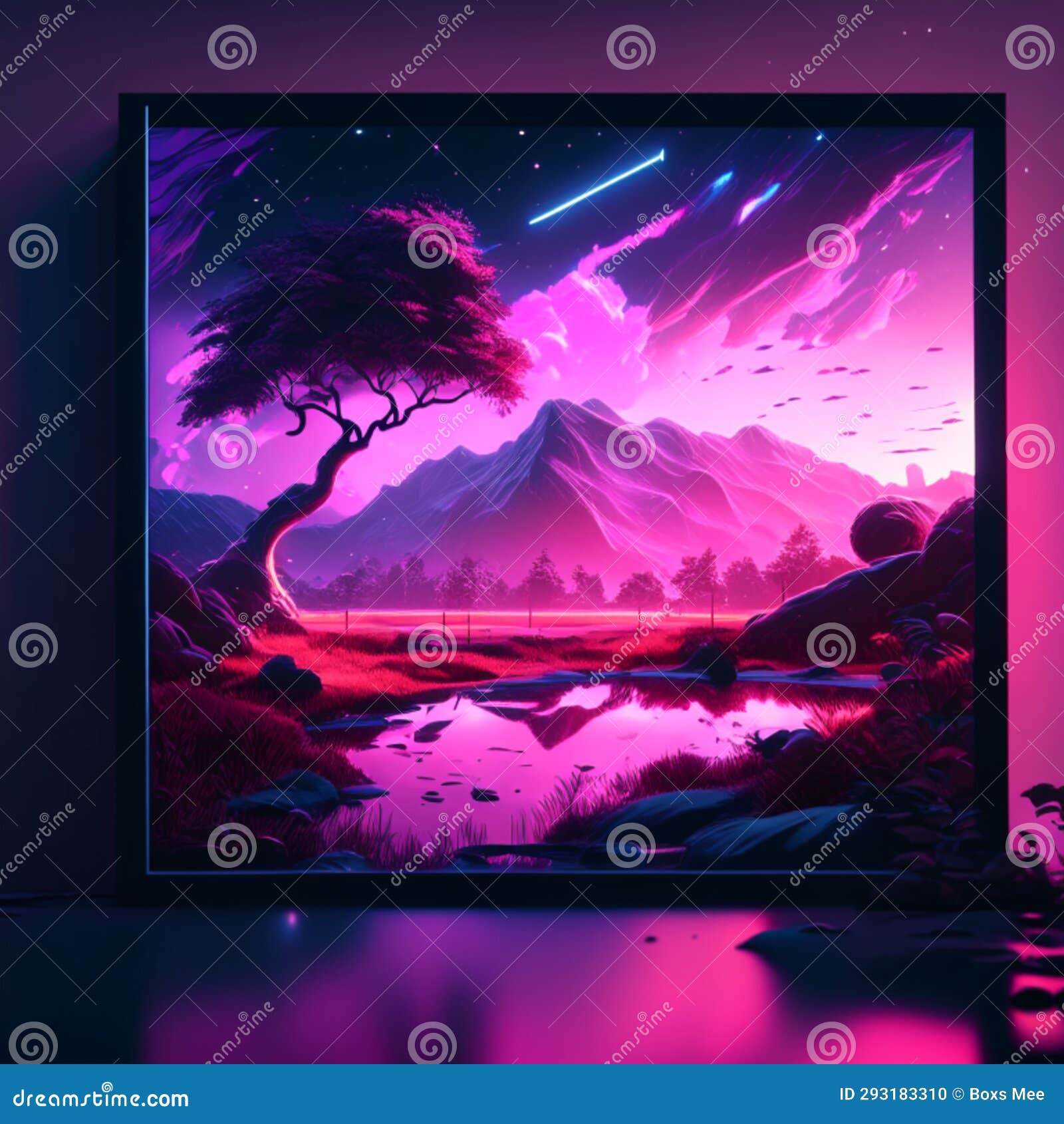 Fantasy Landscape with a Tree in a Frame. Vector Illustration Stock ...