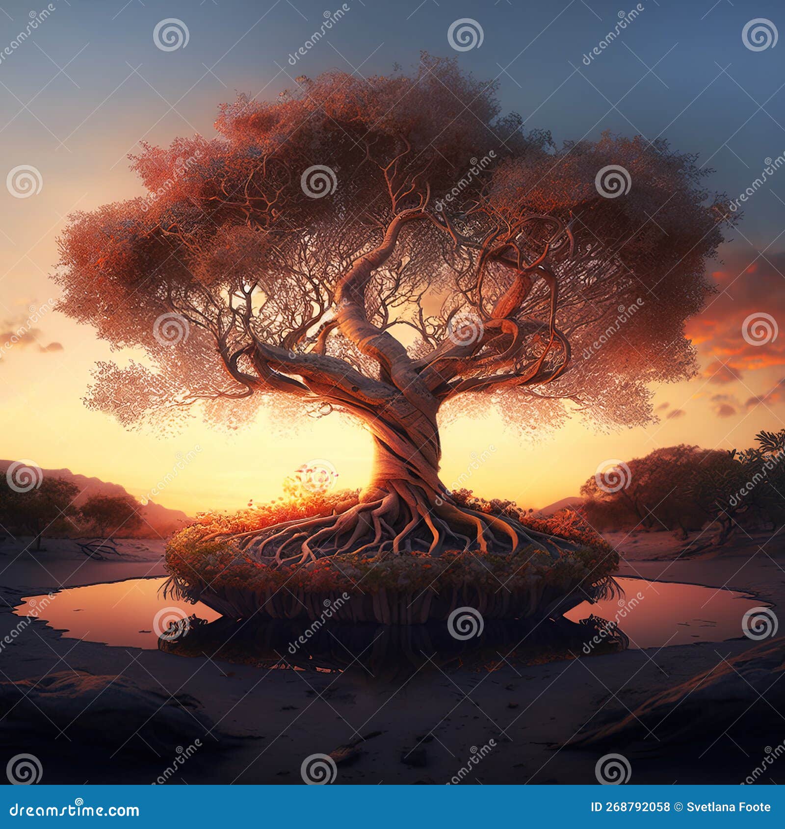 Landscape with Tree of Life. Ai Generated Illustration Stock Photo ...