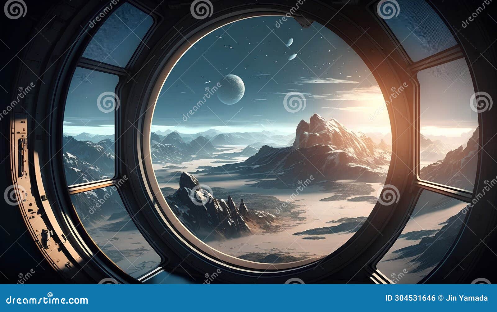 Fantasy Landscape with a View from the Window of a Spaceship. Stock ...