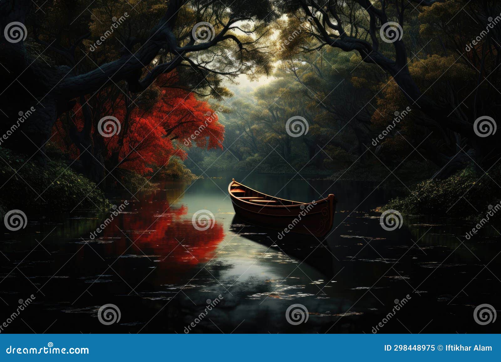 Fantasy Landscape with a Wooden Boat on the Lake. 3d Render, Boat on ...