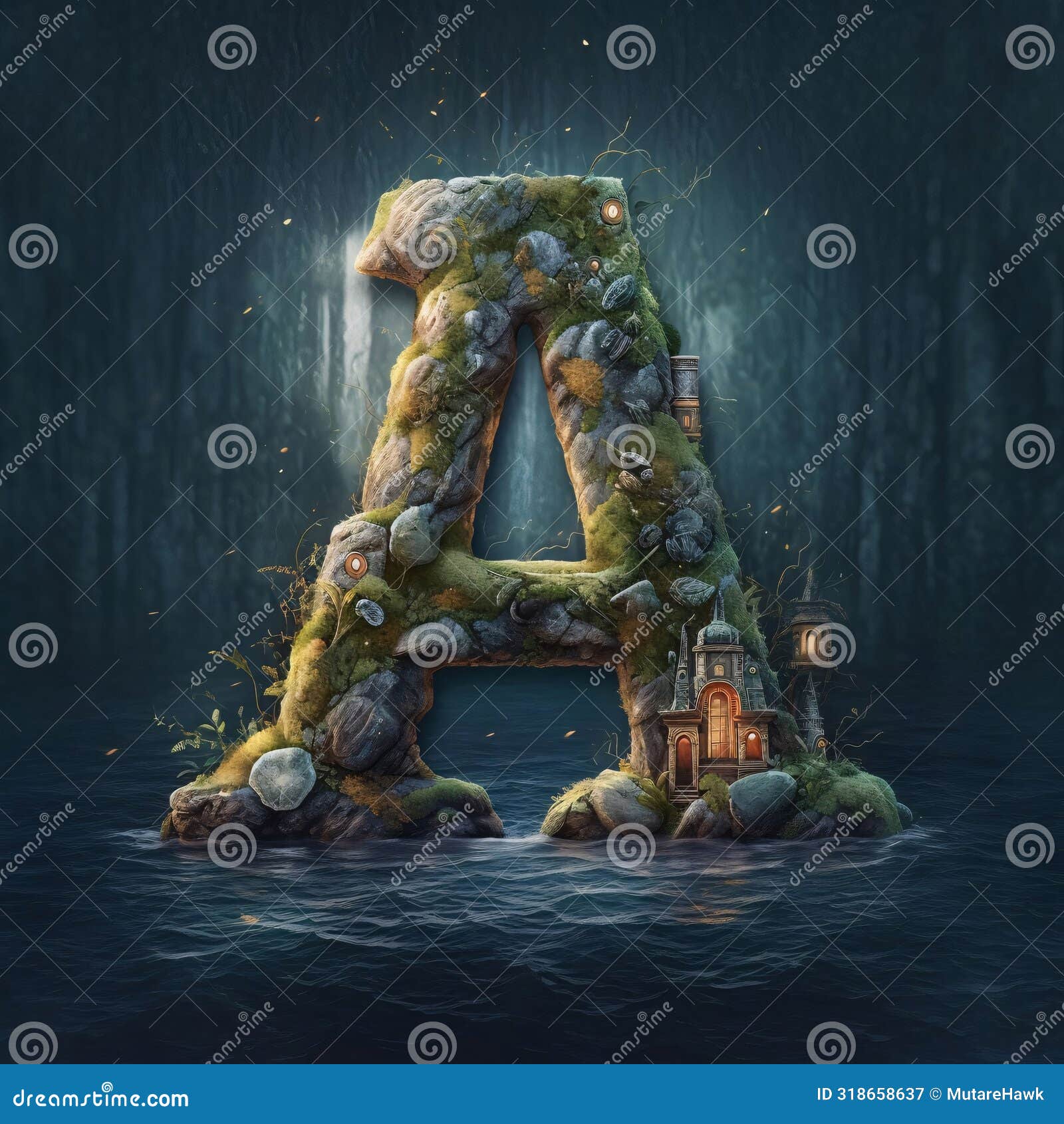 Fantasy Letter a in the Sea. Fantasy Font Stock Illustration ...