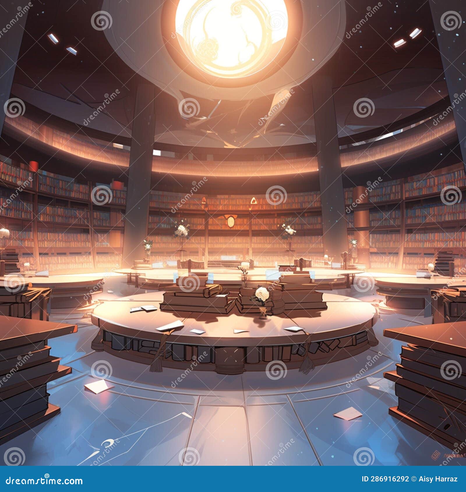 A Fantasy Library Anime Illustration. a Beautiful View of Library in ...