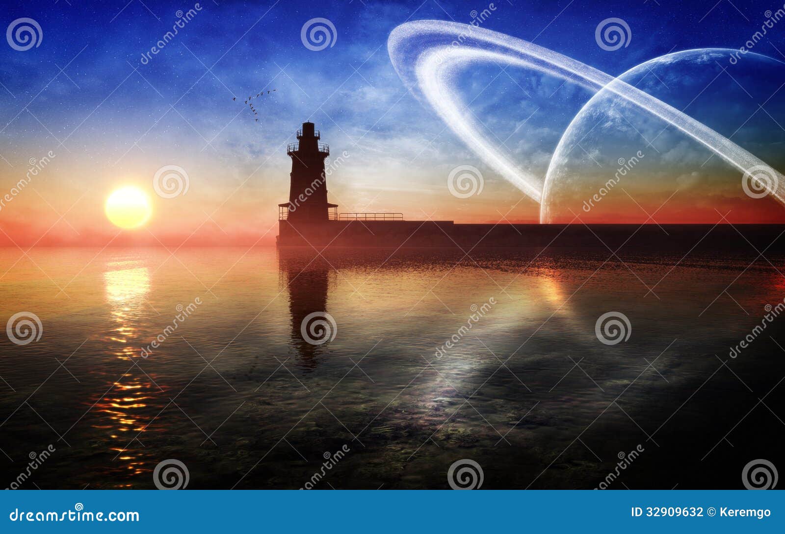 Fantasy Lighthouse Environment Stock Illustration - Illustration of ...