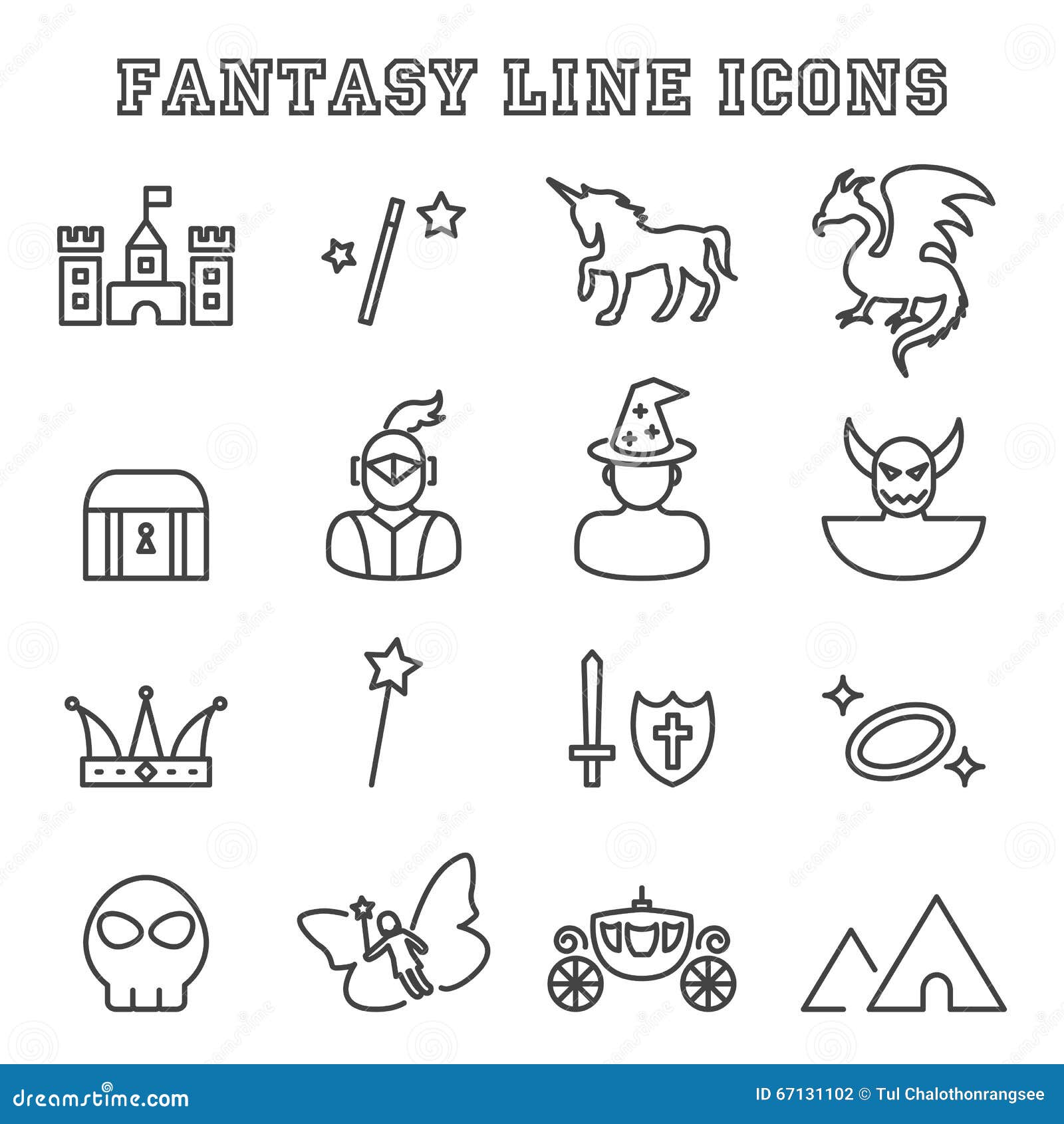 Fantasy line icons stock vector. Illustration of elements - 67131102