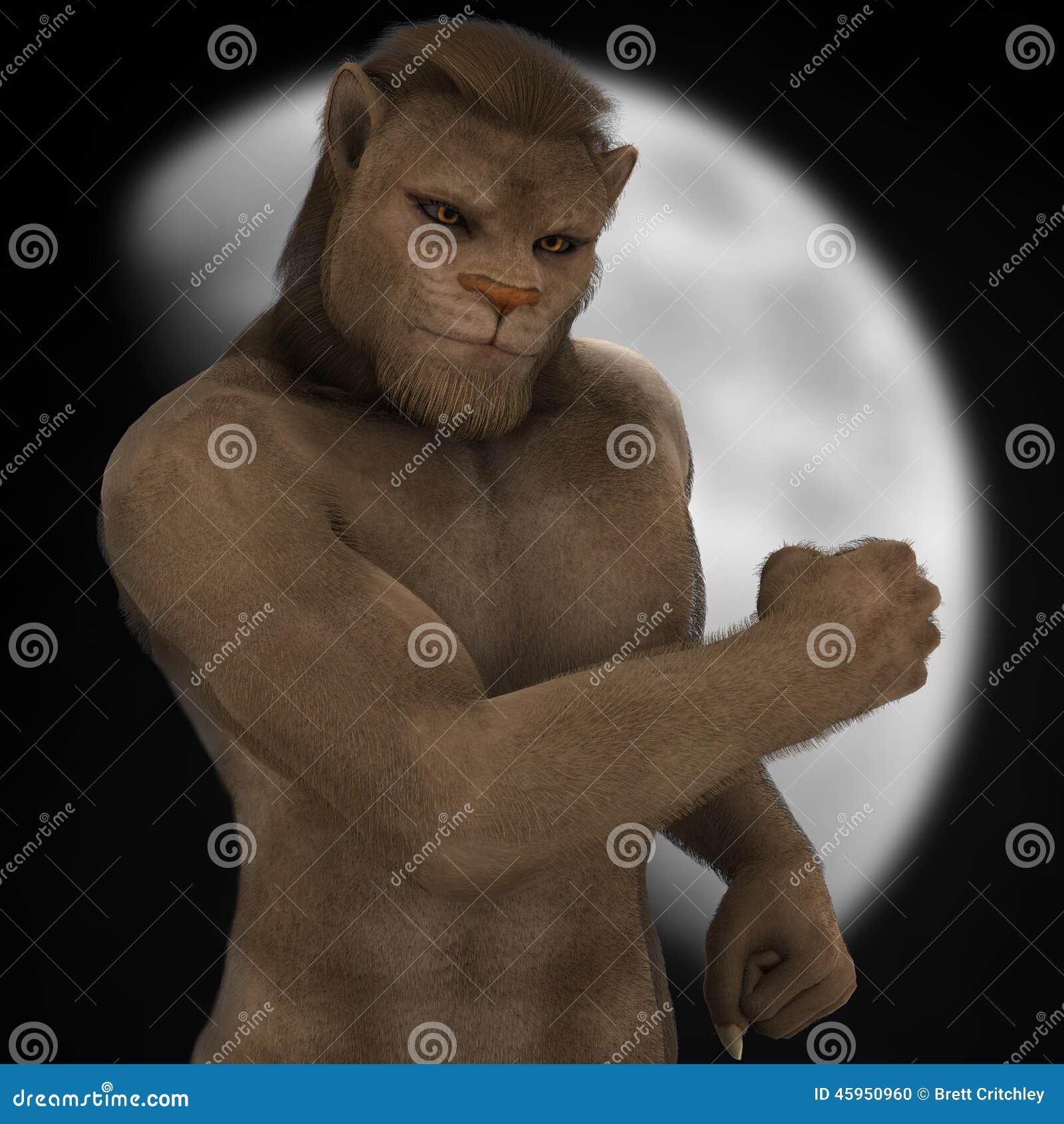 Fantasy Lion Man Figure Moon Stock Illustration - Illustration of ...