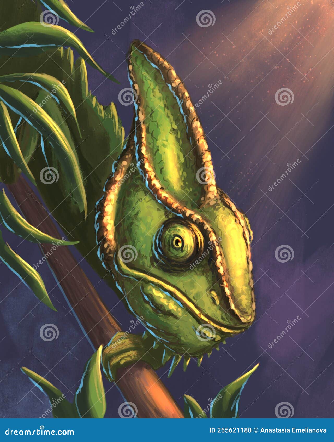Fantasy Lizard on the Branch Stock Illustration - Illustration of leaf ...