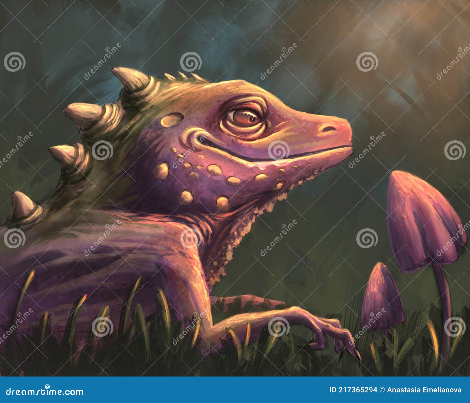 Fantasy Lizard in the Grass Stock Illustration - Illustration of ...