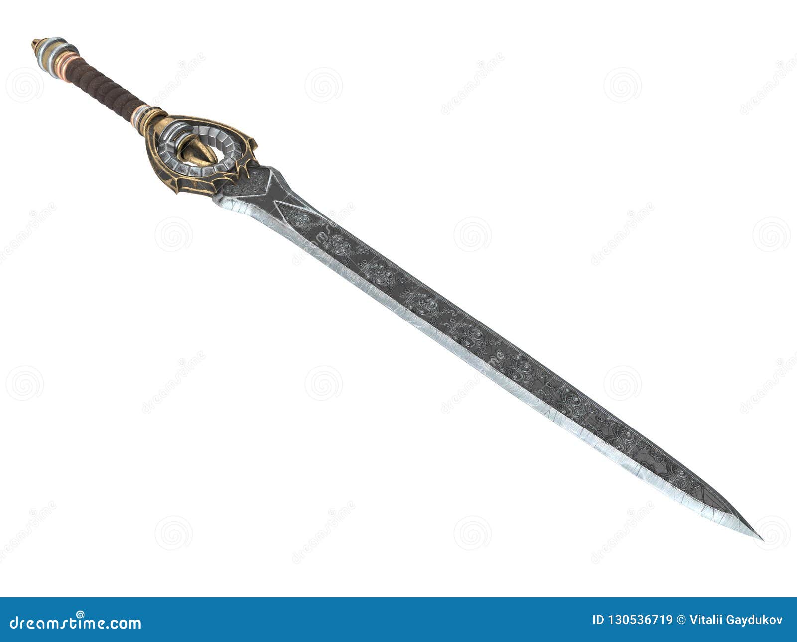 Fantasy Long Sword with Patterns and Leather on the Handle on an ...