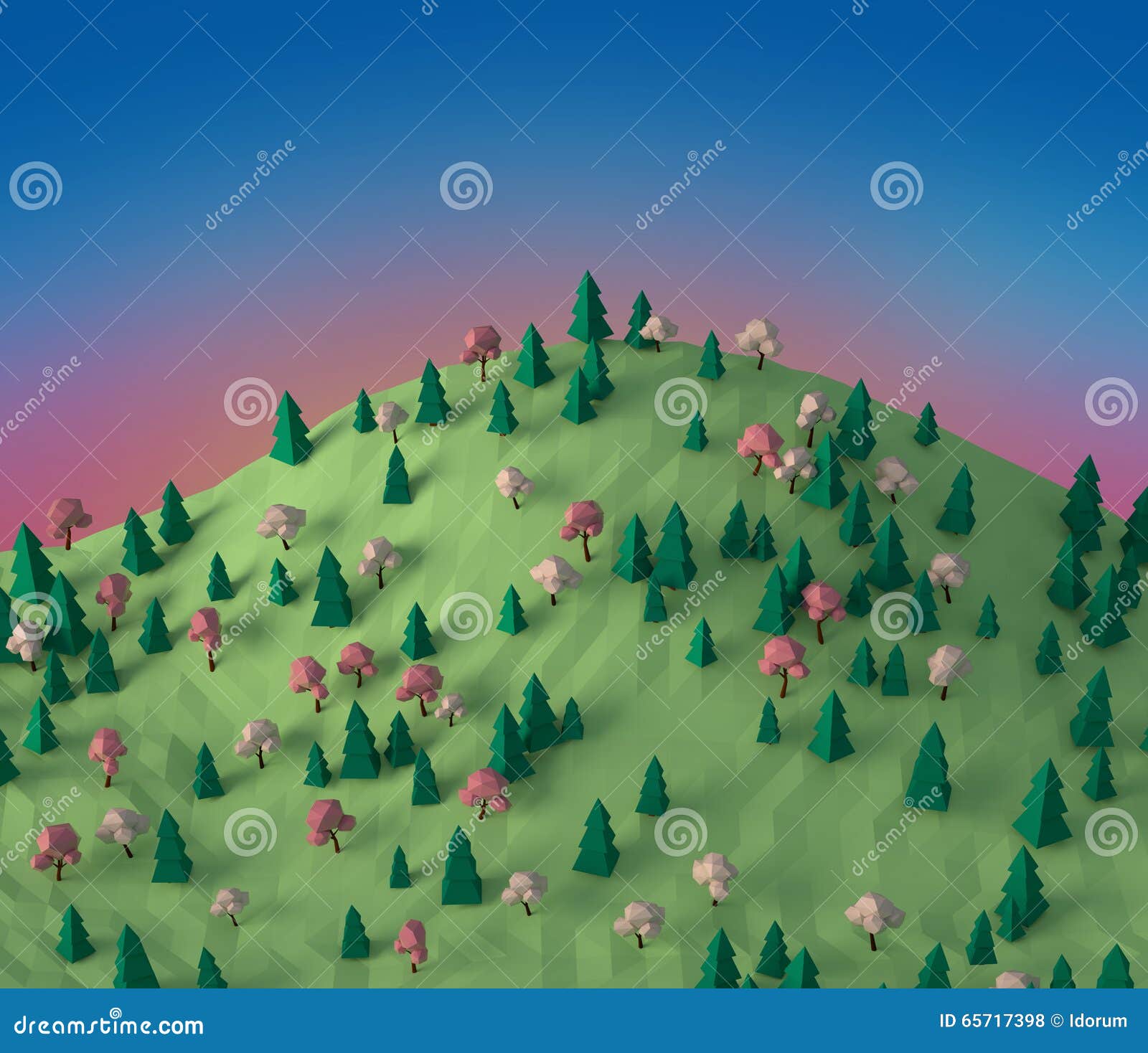 Fantasy Low Poly 3D Forest on the Hill Illustration Stock Illustration ...