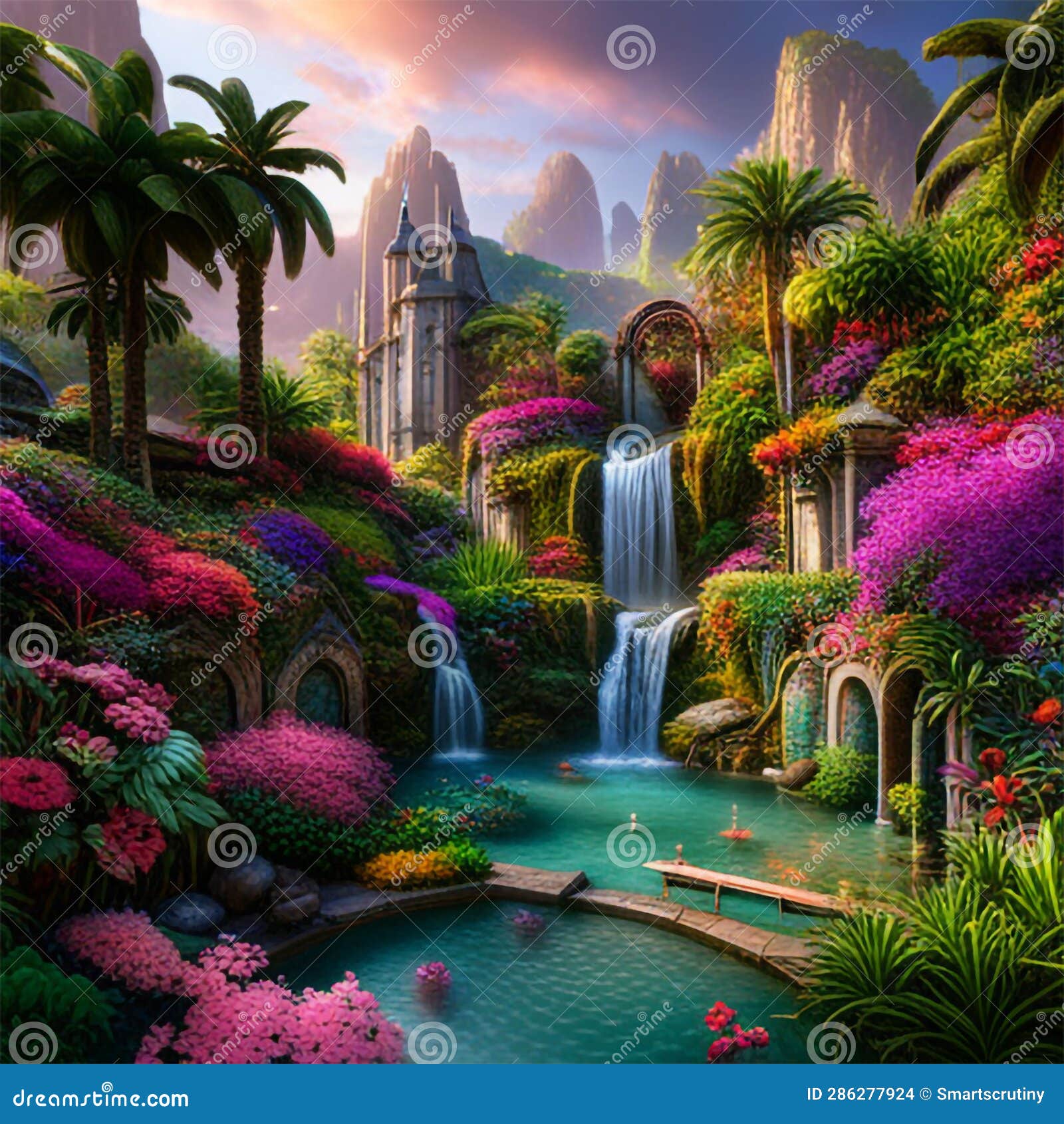 Fantasy Lush Tropical Paradise With Waterfall 09 Stock Photography ...